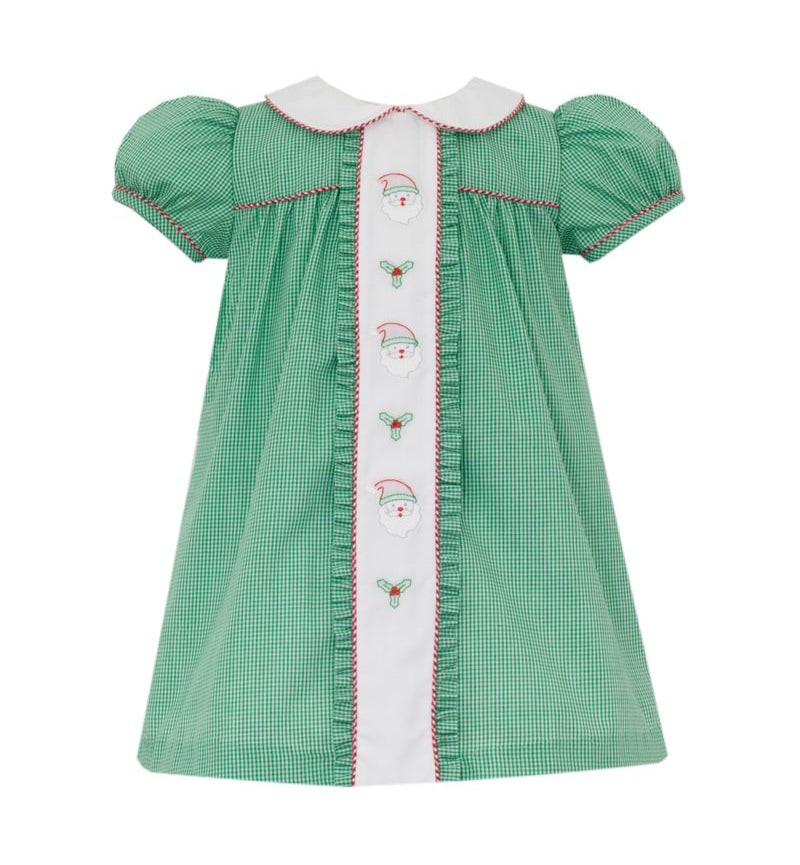 Anavini Girls Green Gingham Santa Face Float Dress Trimmed in Red ...
