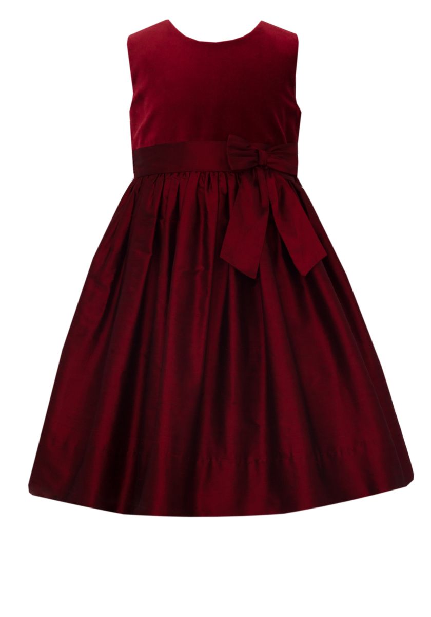 Anavini Girls Burgandy Silk Sleeveless Dress with Burgandy Velvet Top ...