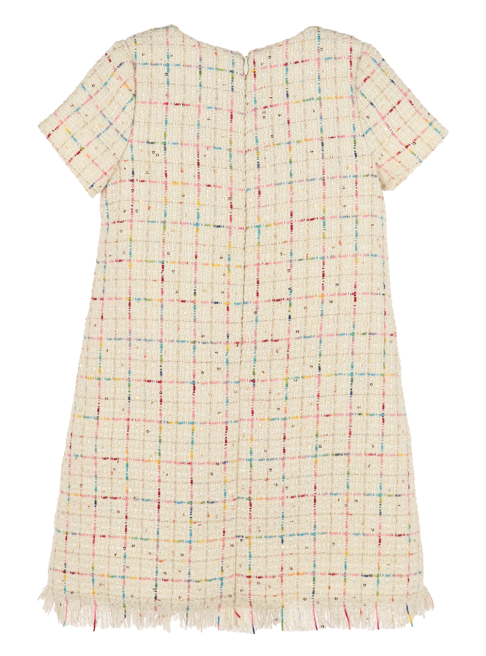 Luli & Me Girls Ivory Rainbow Tweed Princess Dress - Fringe Hem – Best ...