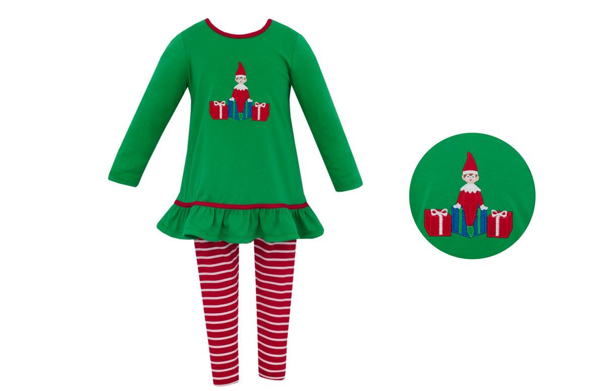 Claire & Charlie Girls Green Holiday Elf Long Sleeve Tunic Set – Best ...