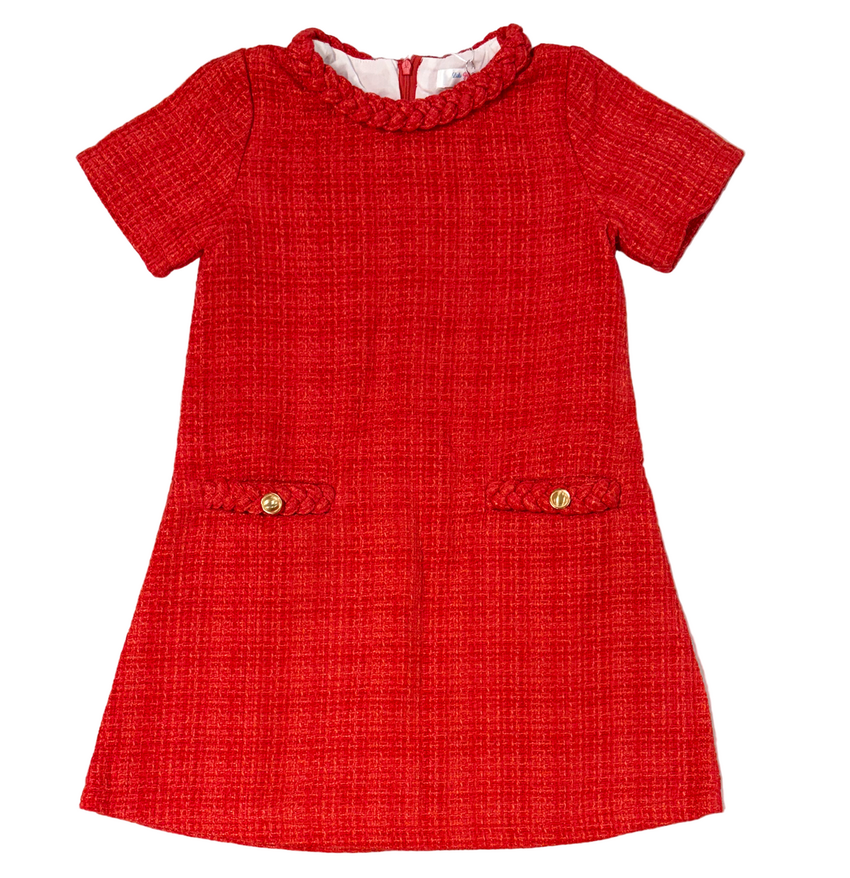 LuLu BeBe Girls Audrey Braided Tweed Dress - Cap Sleeves - Red – Best ...
