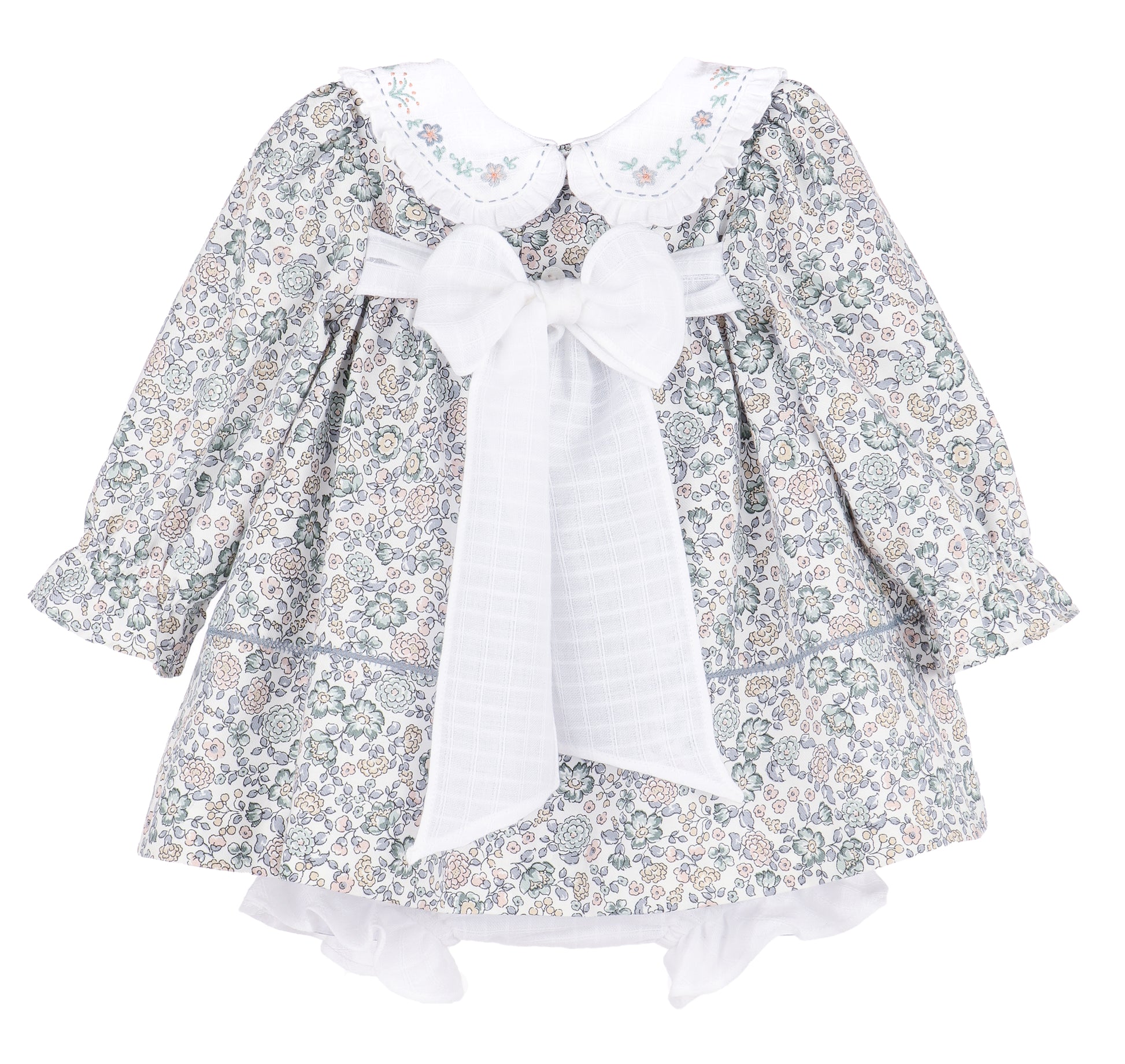 Sophie & Lucas Girls Blue Floral Bouncy Blooms Float Dress - White Bow ...