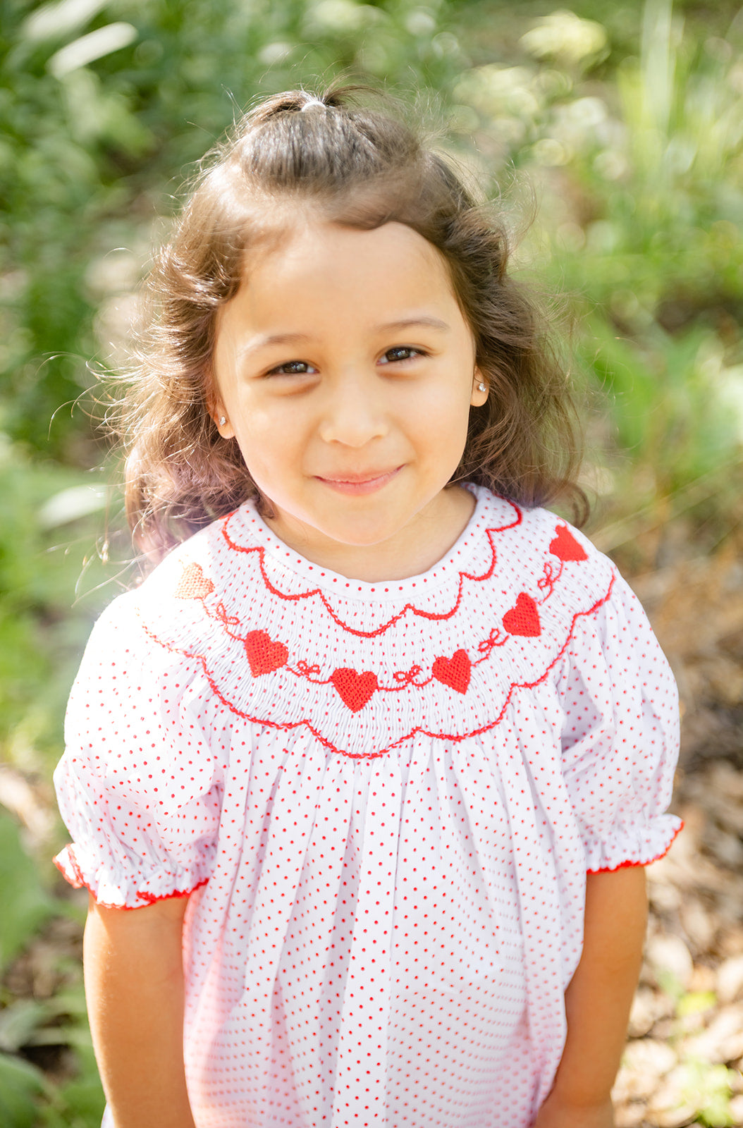 Shop Teeta Girls Red Bitty Dots Smocked Valentine Hearts Bishop Dress ...