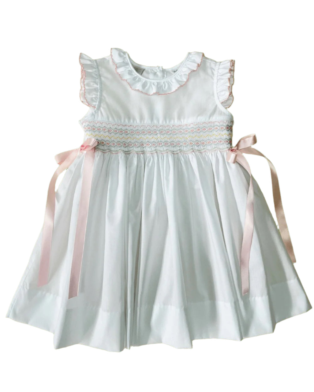 LuLu BeBe Girls White Dress - Pastel Smocking - Pink Side Bows – Best ...